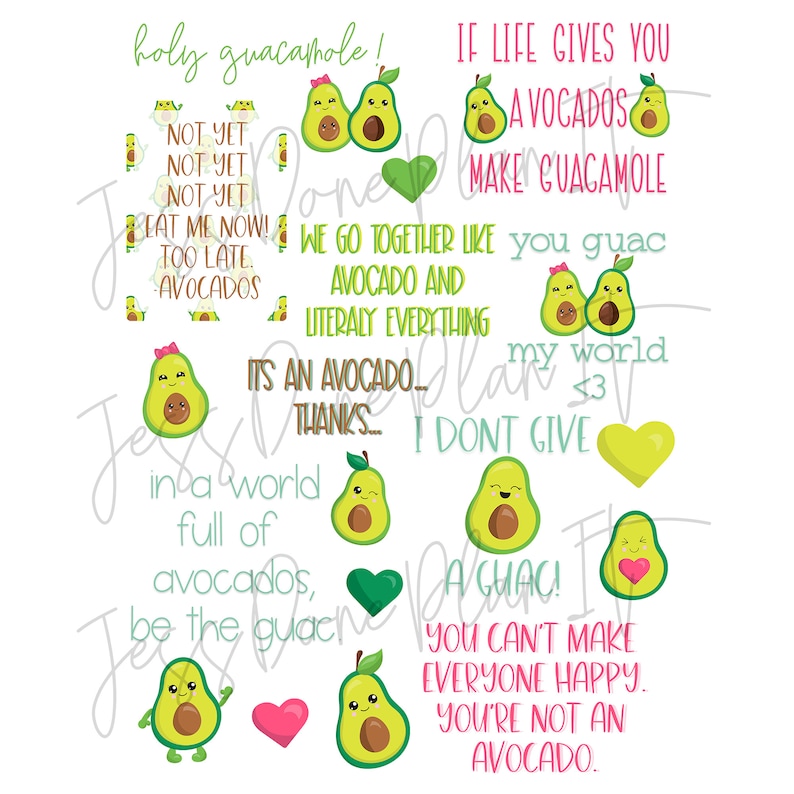 Avocado Digital Planner Stickers | PNG Stickers | Avocado Clipart ...