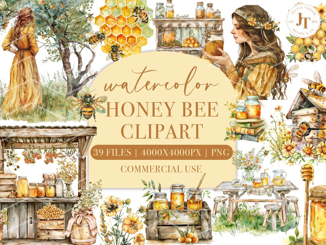 Honey Bee Watercolor 39 Clipart PNGS, Spring Summer Clipart, Personal ...