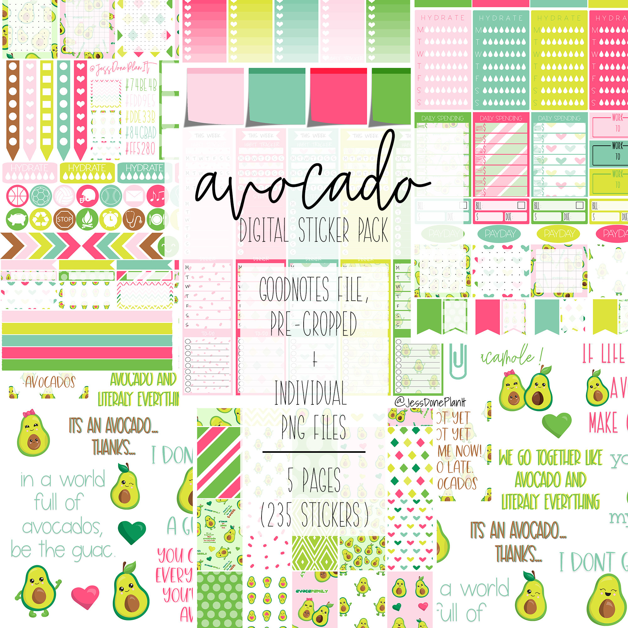 Avocado Digital Planner Stickers PNG Stickers Avocado - Etsy