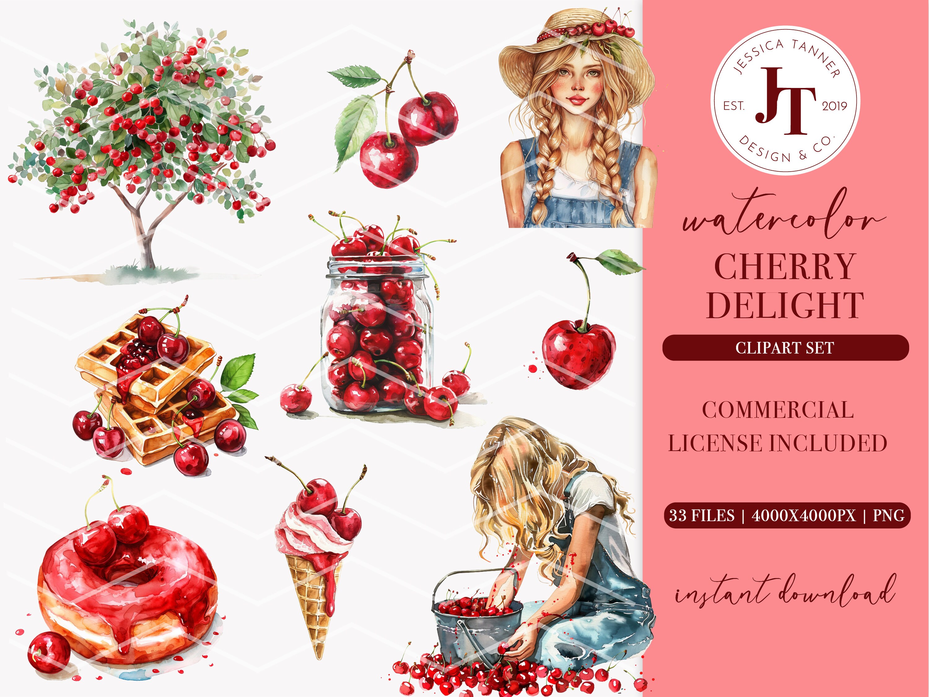 Cute Cherry Clipart Set for Personal and Commercial Use, Watercolor ...