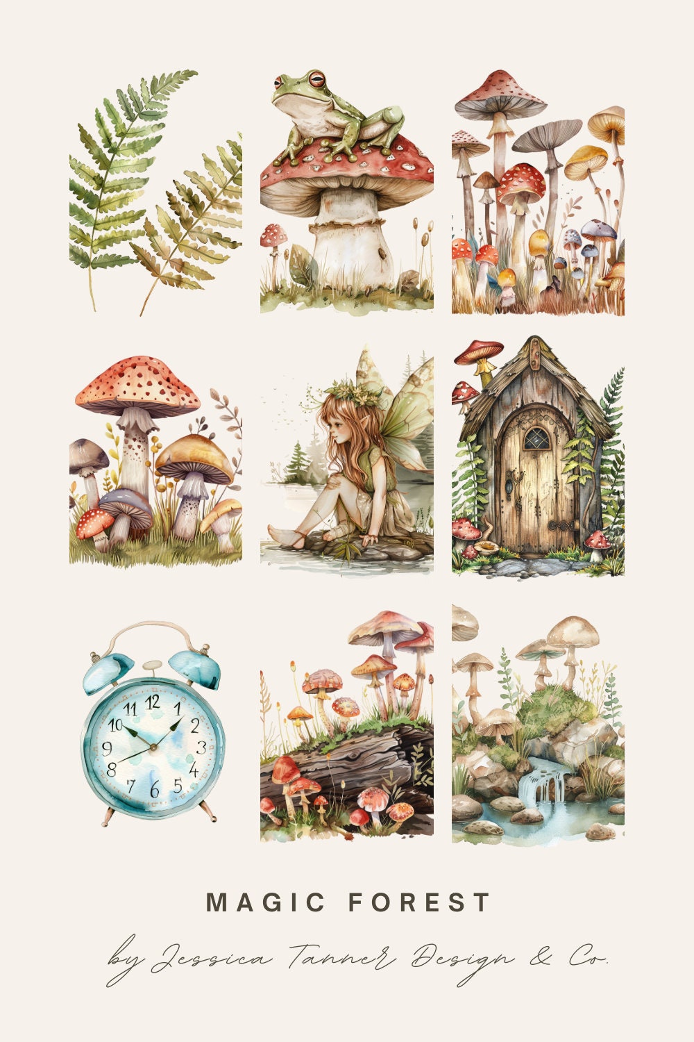 Fairy Garden Mushroom Watercolor Clipart, Enchanted Clipart, Magic ...