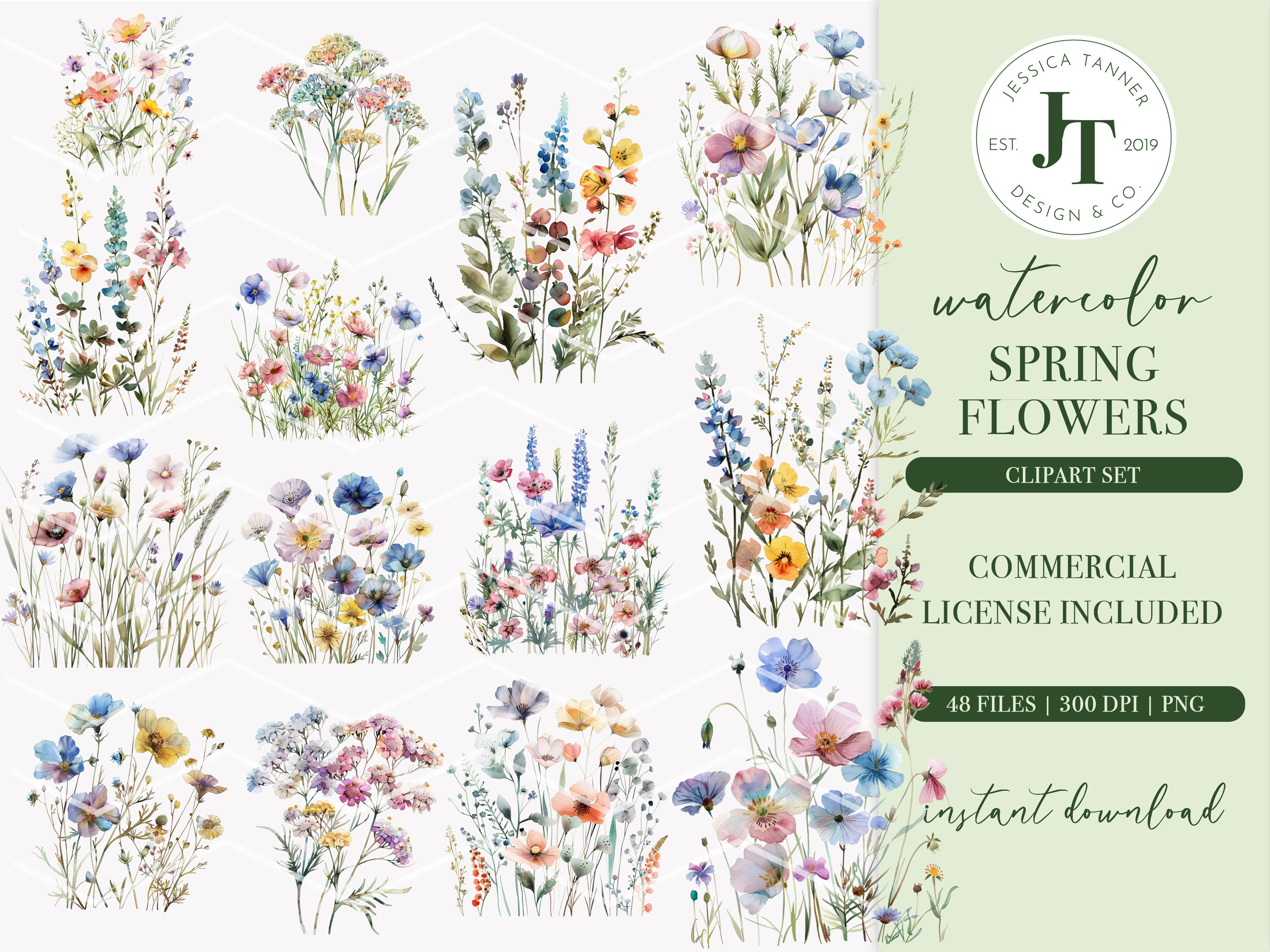 48 Wildflower Floral Clipart, Watercolor Spring Flowers, Spring PNG ...