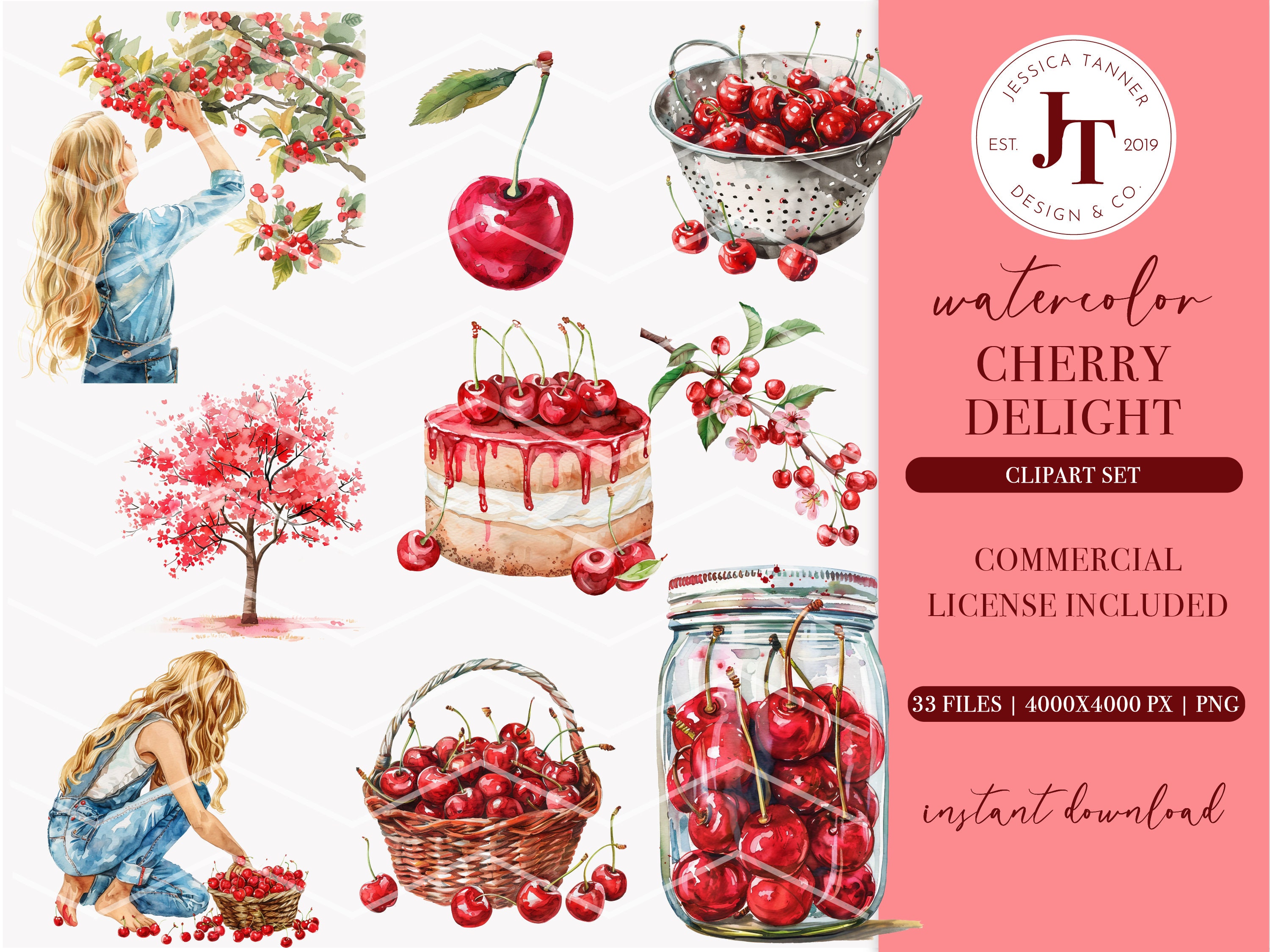 Cute Cherry Clipart Set for Personal and Commercial Use, Watercolor ...