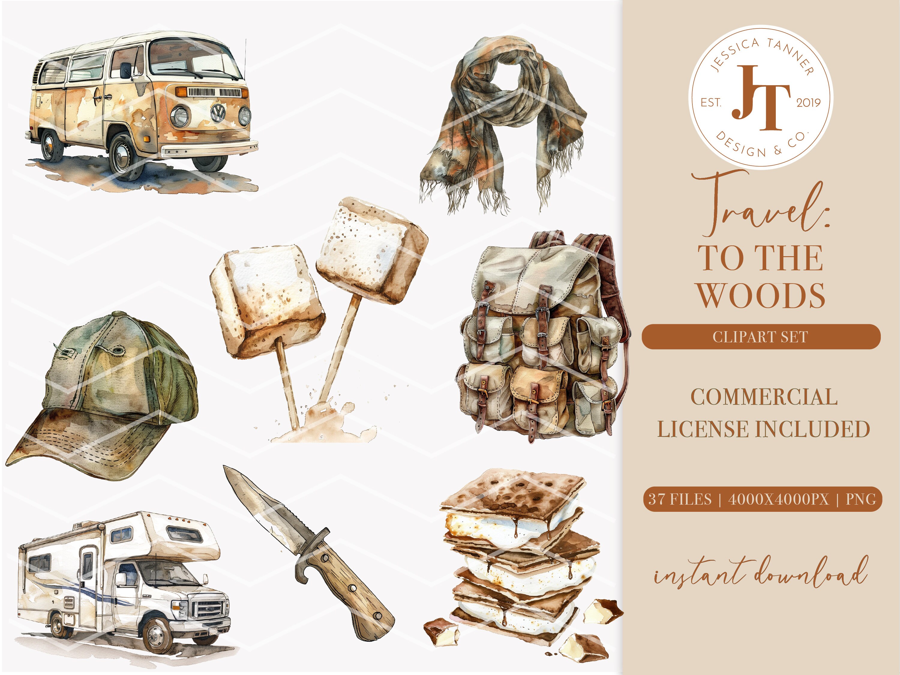 Watercolor Camping Clipart, Travel Clipart, Adventure, Summer Fall Winter Clipart, Commercial ...