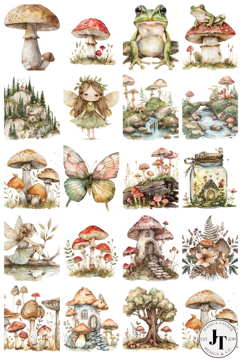 Fairy Garden Mushroom Watercolor Clipart, Enchanted Clipart, Magic ...