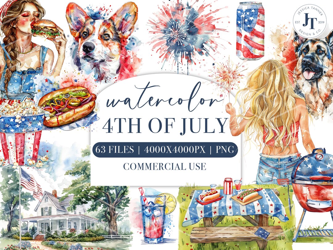 4th of July 63 Watercolor Clipart Bundle, Spring Summer Clipart ...