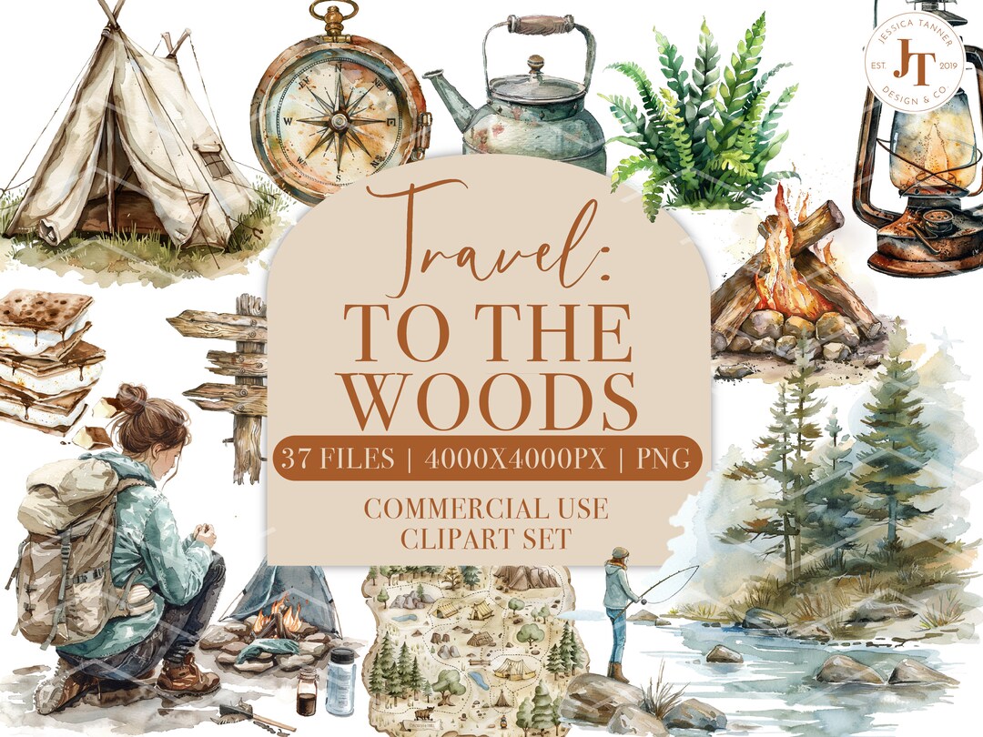 Watercolor Camping Clipart, Travel Clipart, Adventure, Summer Fall ...