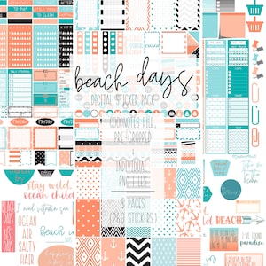 Beach Days Digital Planner Stickers | Costal Stickers | Beach Clipart ...