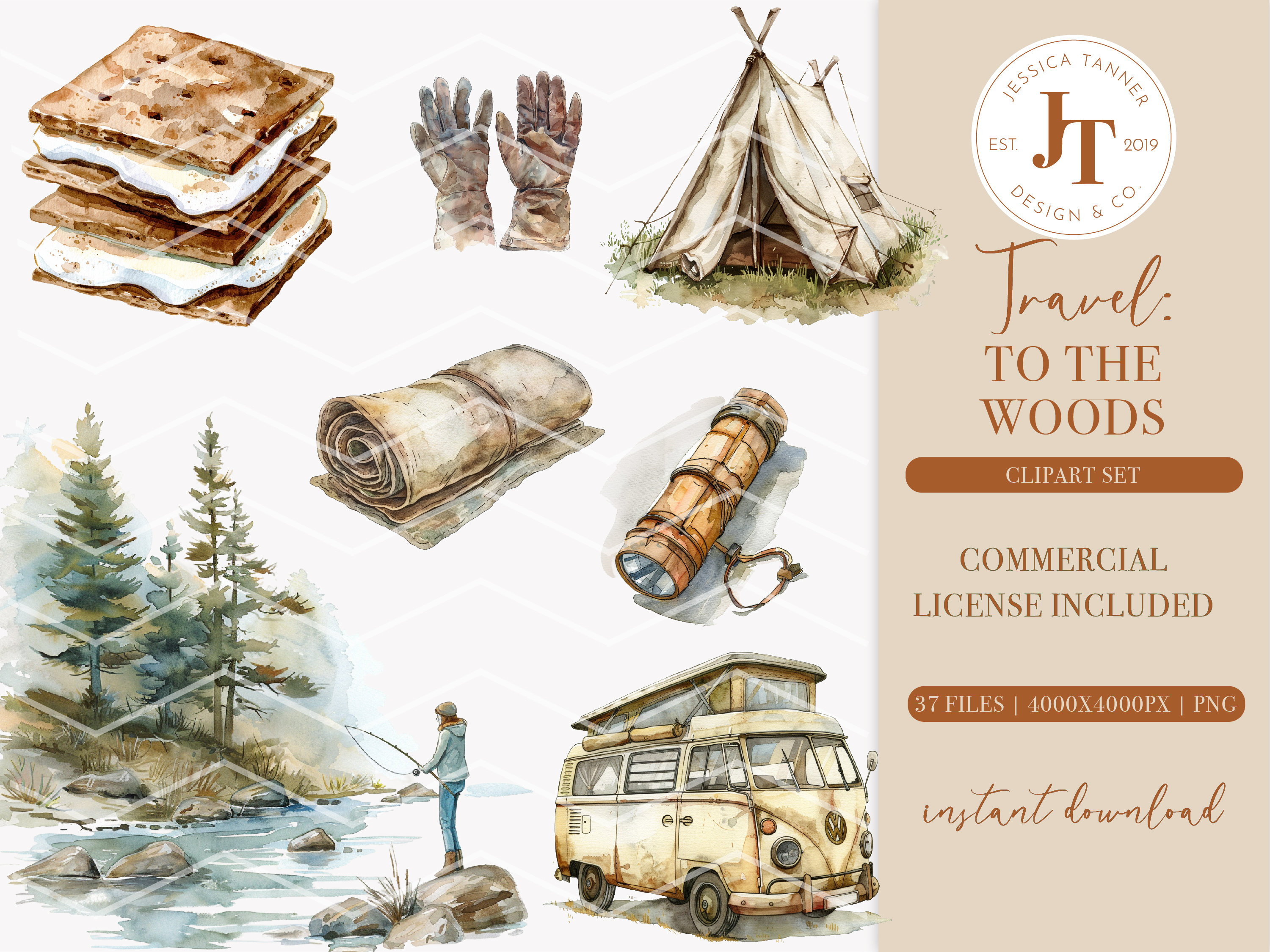 Watercolor Camping Clipart, Travel Clipart, Adventure, Summer Fall Winter Clipart, Commercial ...