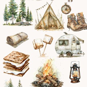 Watercolor Camping Clipart, Travel Clipart, Adventure, Summer Fall ...