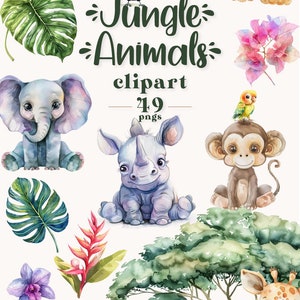 Adorable Baby Jungle Animals Clipart Set, Pastel Watercolor Graphics ...