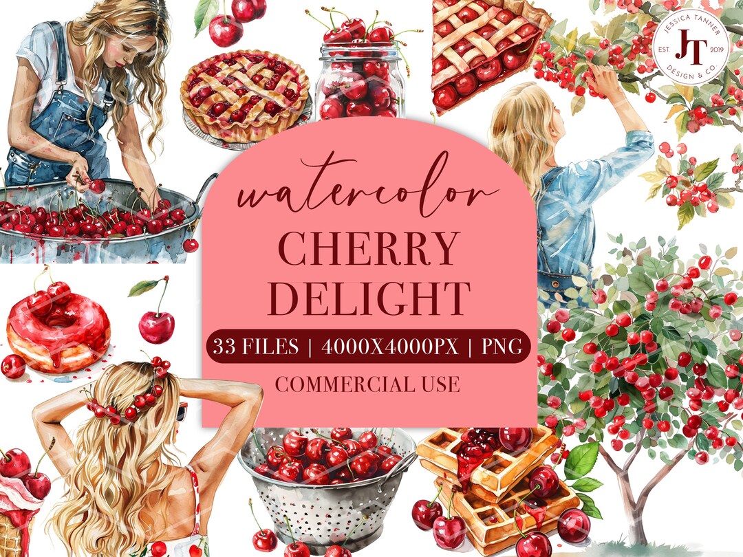 Cute Cherry Clipart Set for Personal and Commercial Use, Watercolor ...