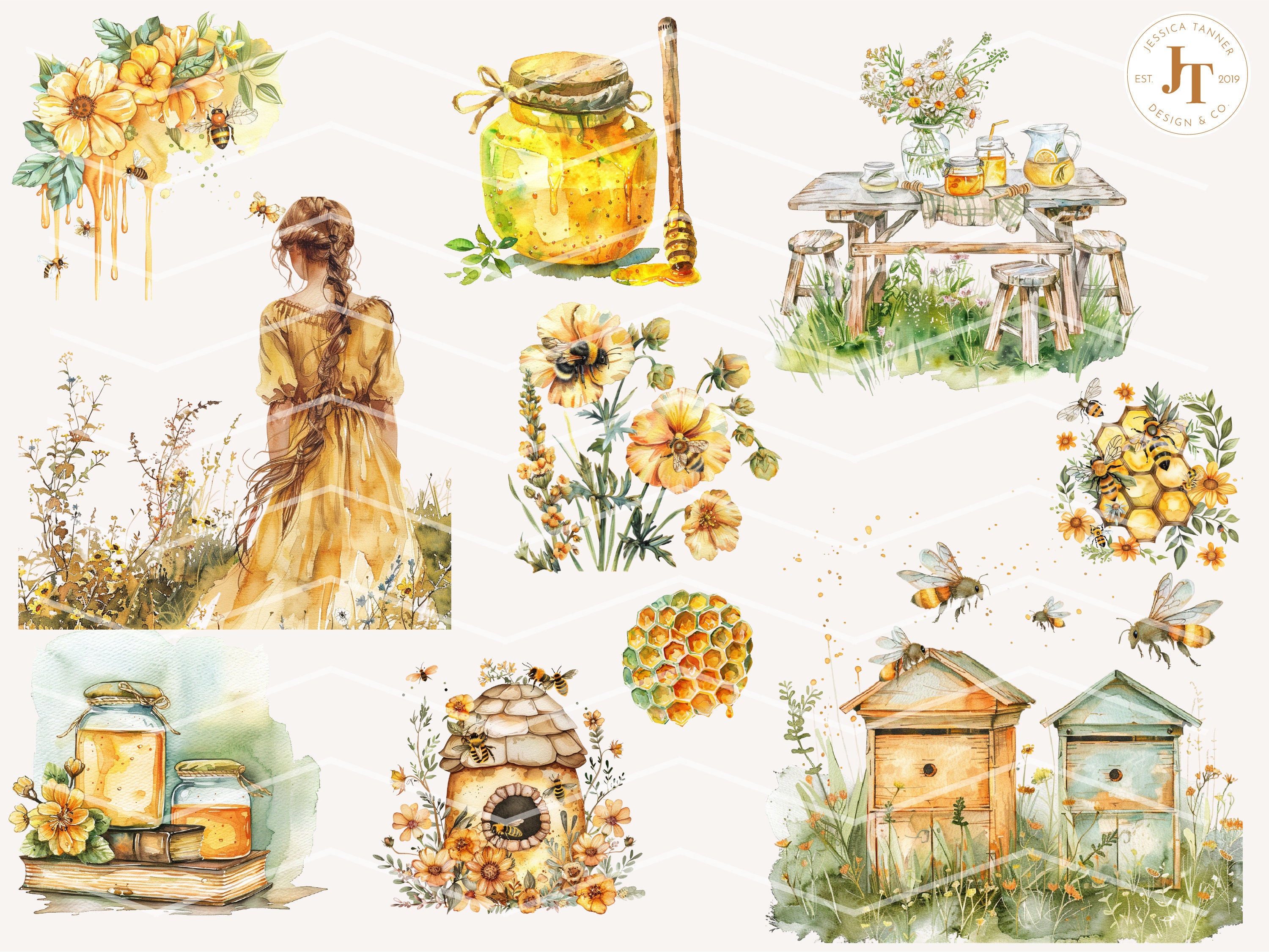 Honey Bee Watercolor 39 Clipart PNGS, Spring Summer Clipart, Personal ...