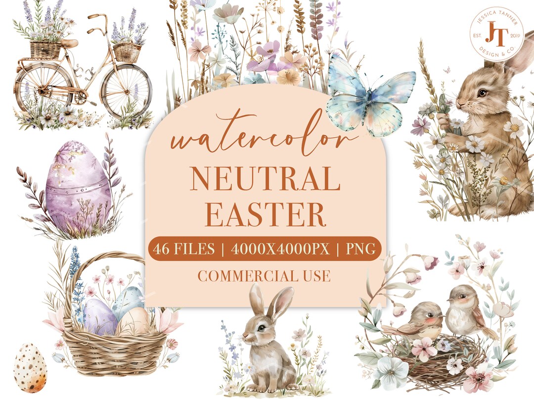 Easter Watercolor Clipart Set - Neutral Easter Clipart, Adorable Easter ...