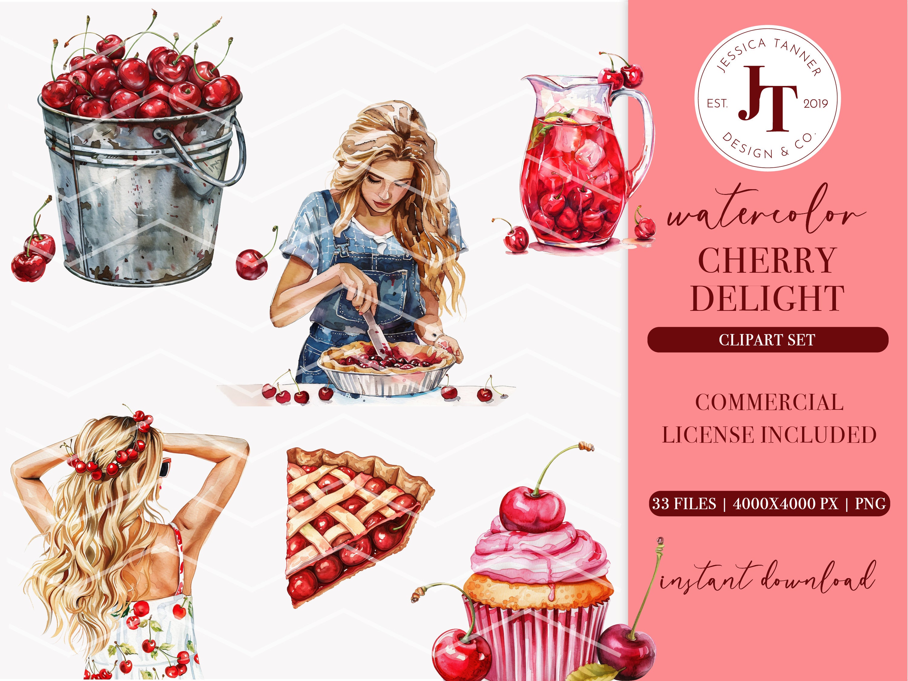 Cute Cherry Clipart Set for Personal and Commercial Use, Watercolor ...