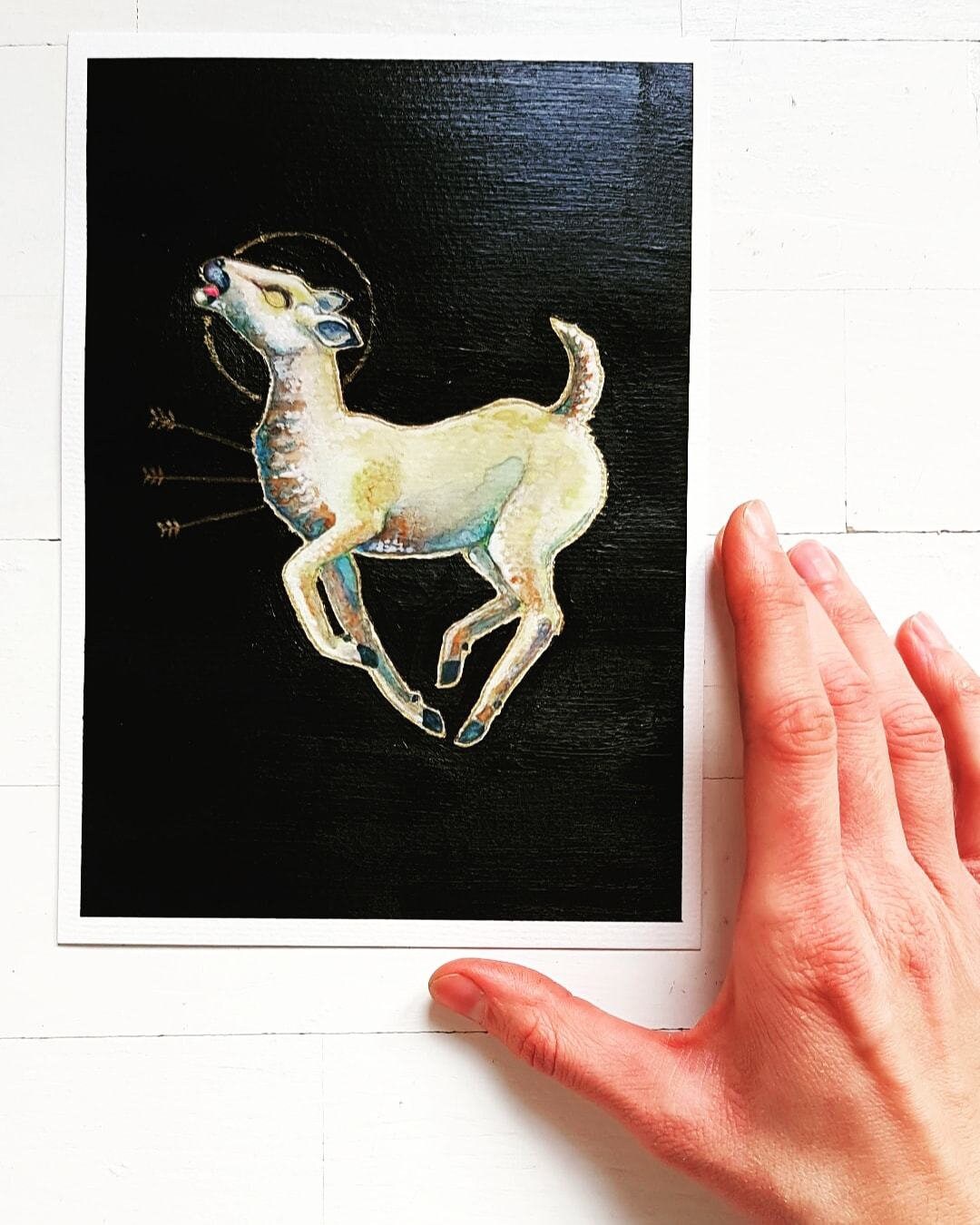 Hand Painted White Lamb Abstract Art With Golden Metallic Paint Effect ...
