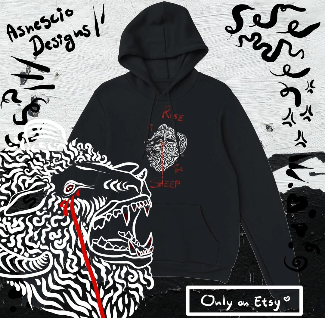 The Rise of the Sheep Rebel Hoodie With Lino Cut Style Carnivore Lamb ...