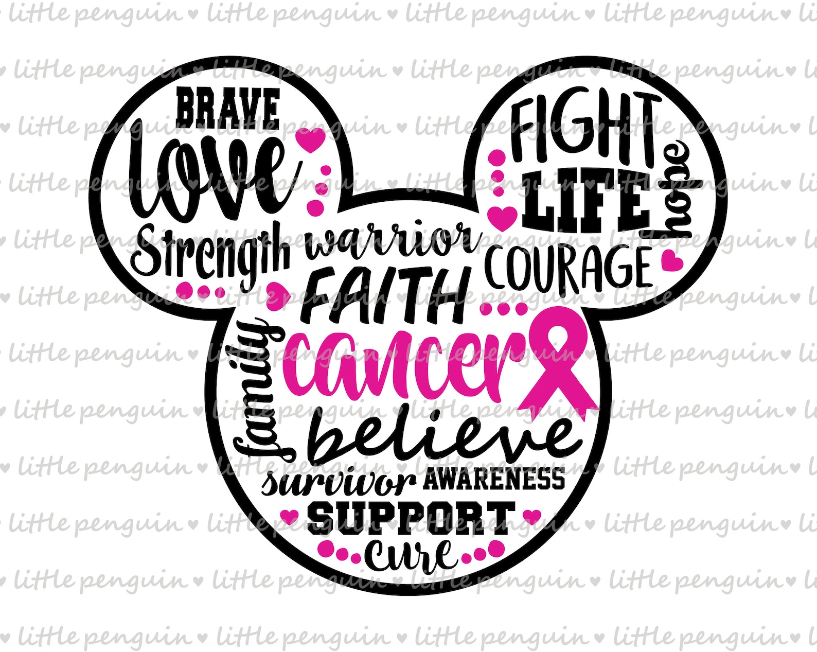 MICKEY MOUSE Ribbon Breast Cancer cancer ribbon awareness | Etsy