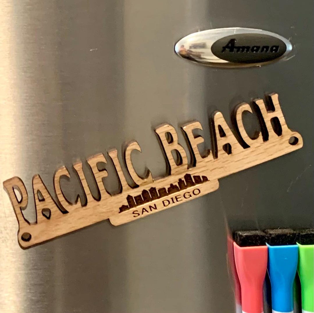 Deluxe Pacific Beach, California Wood Crafted Fridge Magnet Signs, Gift ...