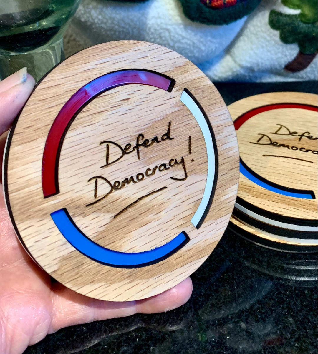 Democracy Themed Collectors Edition Coaster Set: Wood-crafted, Defend ...