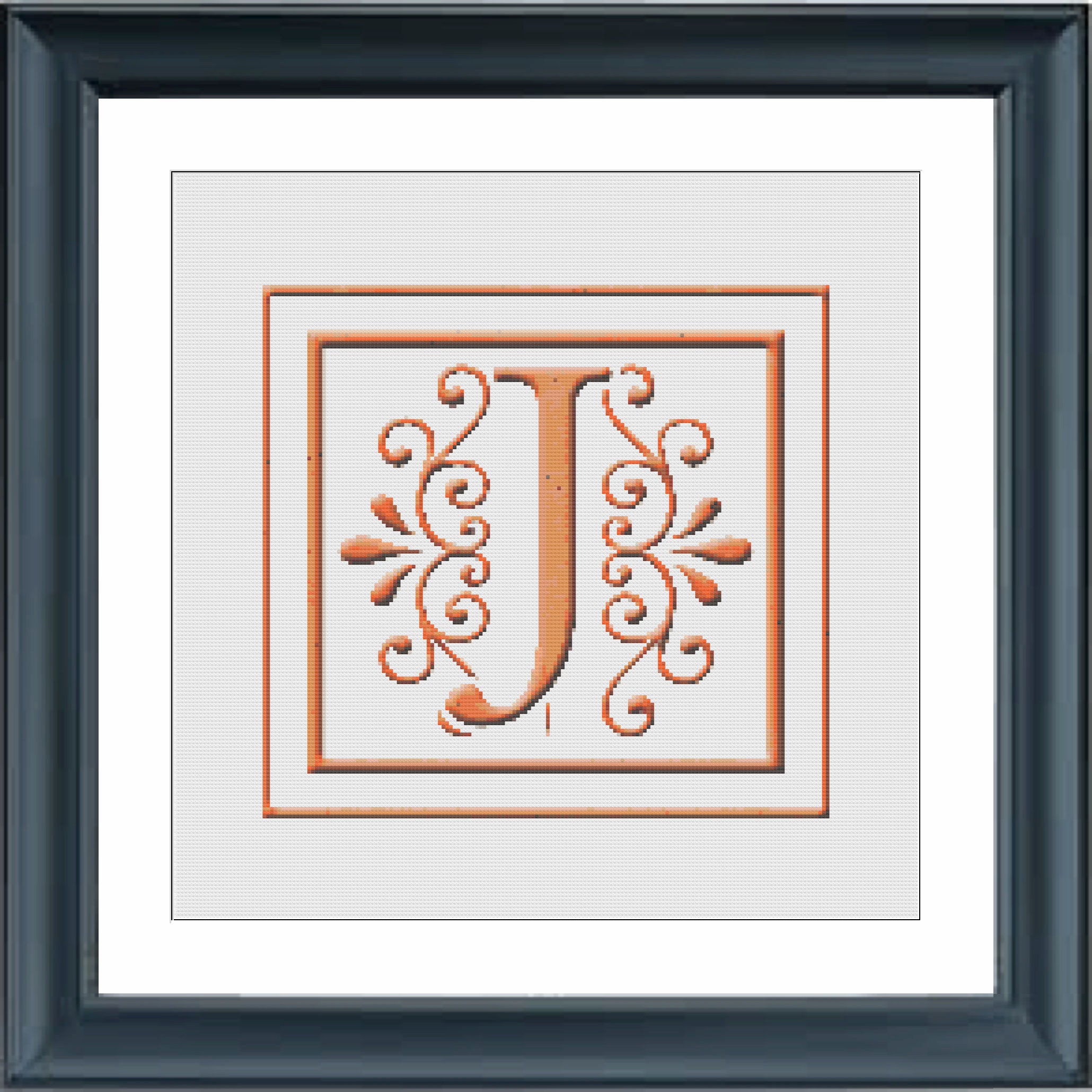 Ornamental Drop Cap Letter J Pattern - Orange Stained Glass J ...