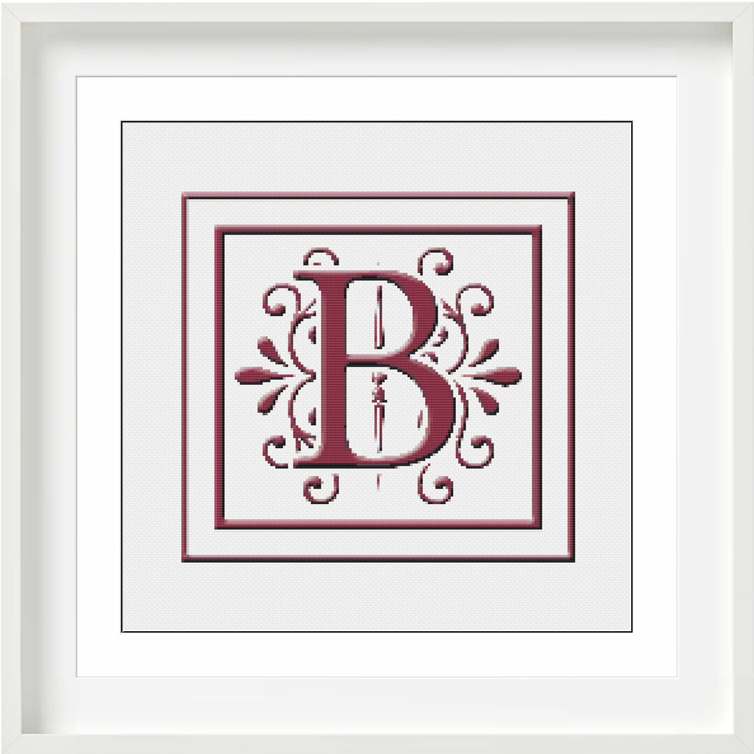 Ornamental Letter B Cross Stitch Pattern - Burgundy Monogram (PDF ...
