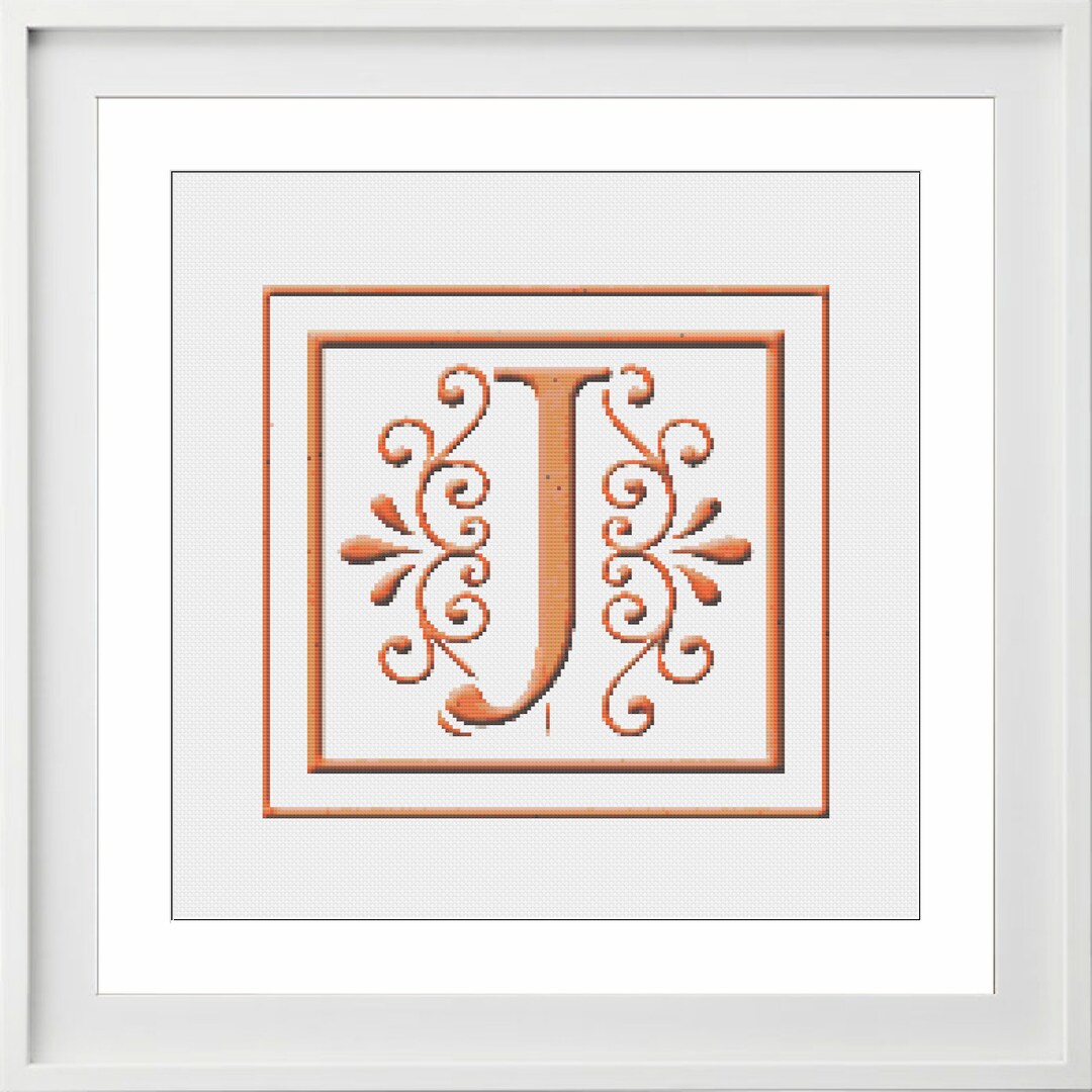 Ornamental Drop Cap Letter J Pattern - Orange Stained Glass J ...