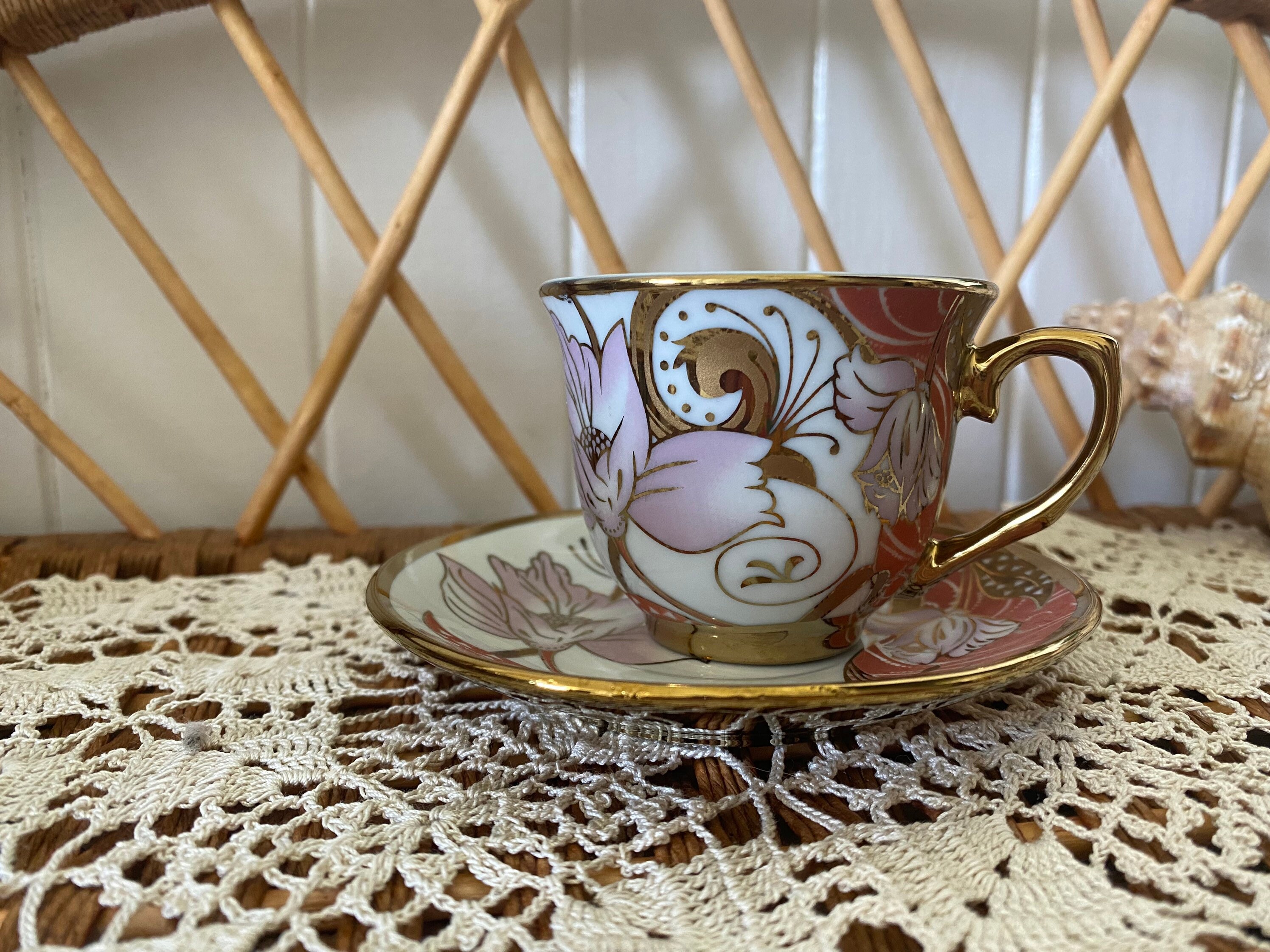 Vintage Small Hand Painted Porcelain Tea Cup and Saucer - Etsy