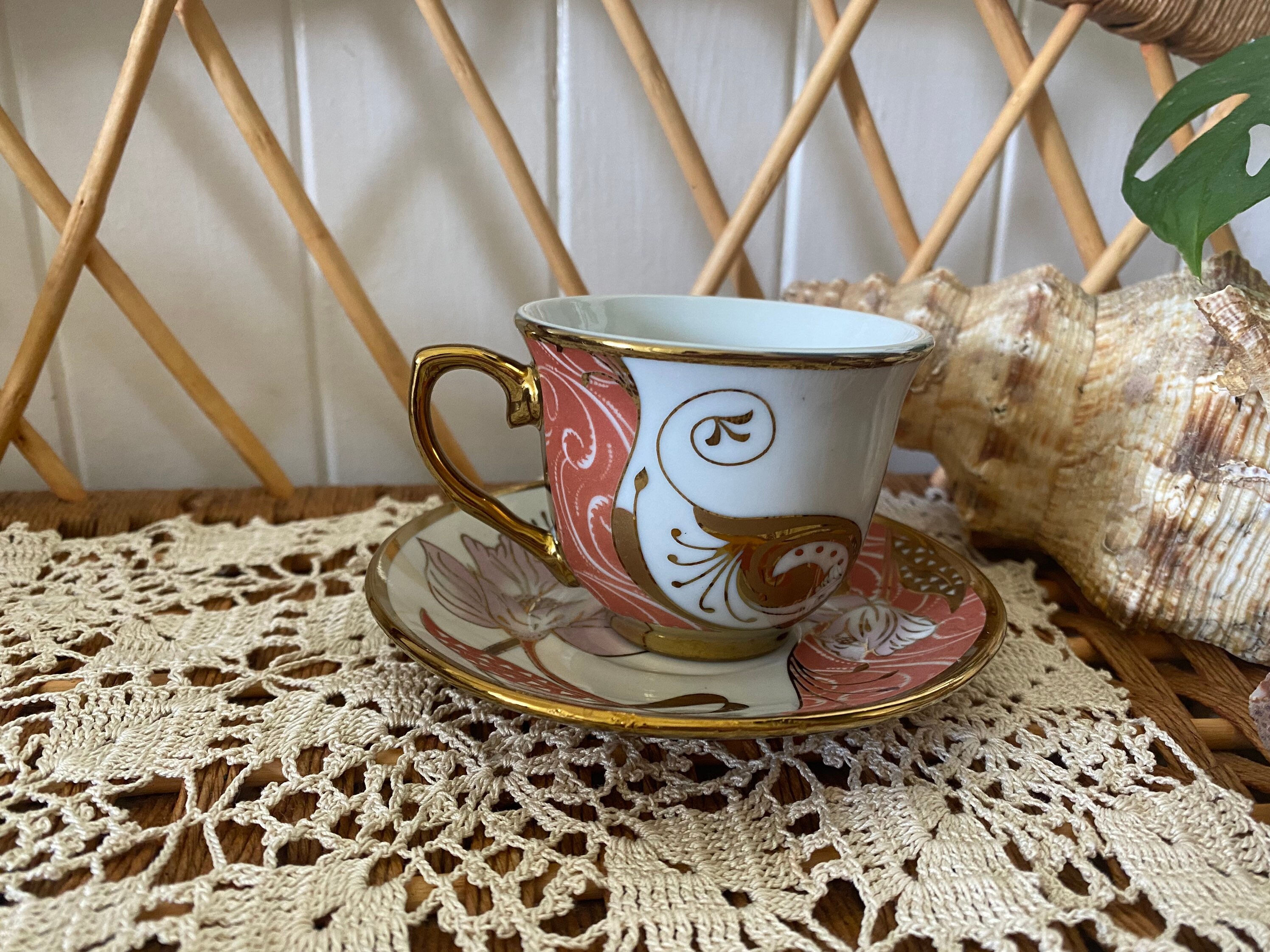 Vintage Small Hand Painted Porcelain Tea Cup and Saucer - Etsy