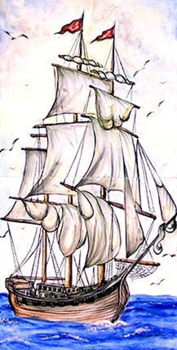 Ottoman Galleon Tile Wall Painting 100% Handmade Hand - Etsy