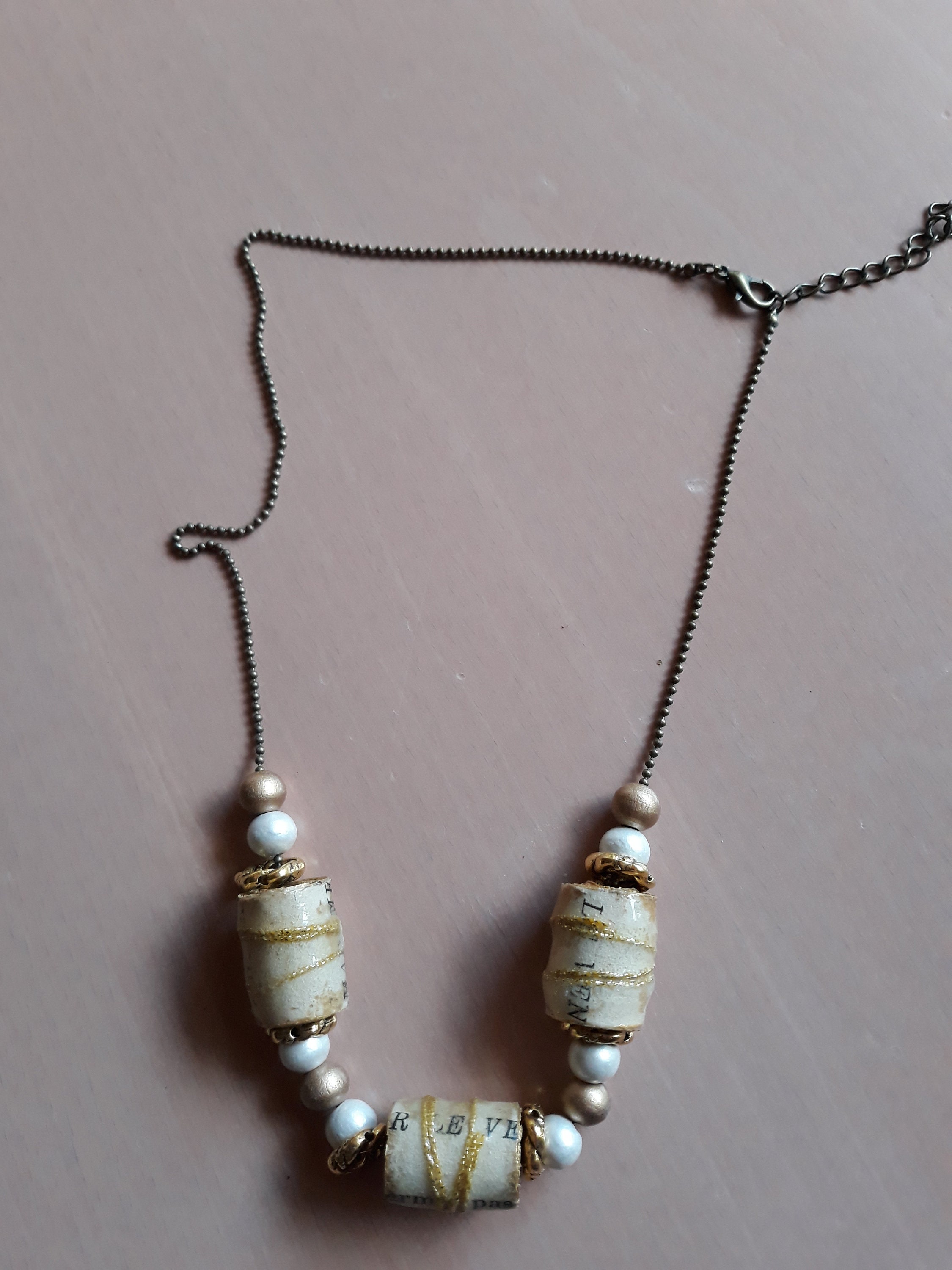 Collar Paper-writing Beads Rolled Embossed. Old Book Paper. - Etsy Canada