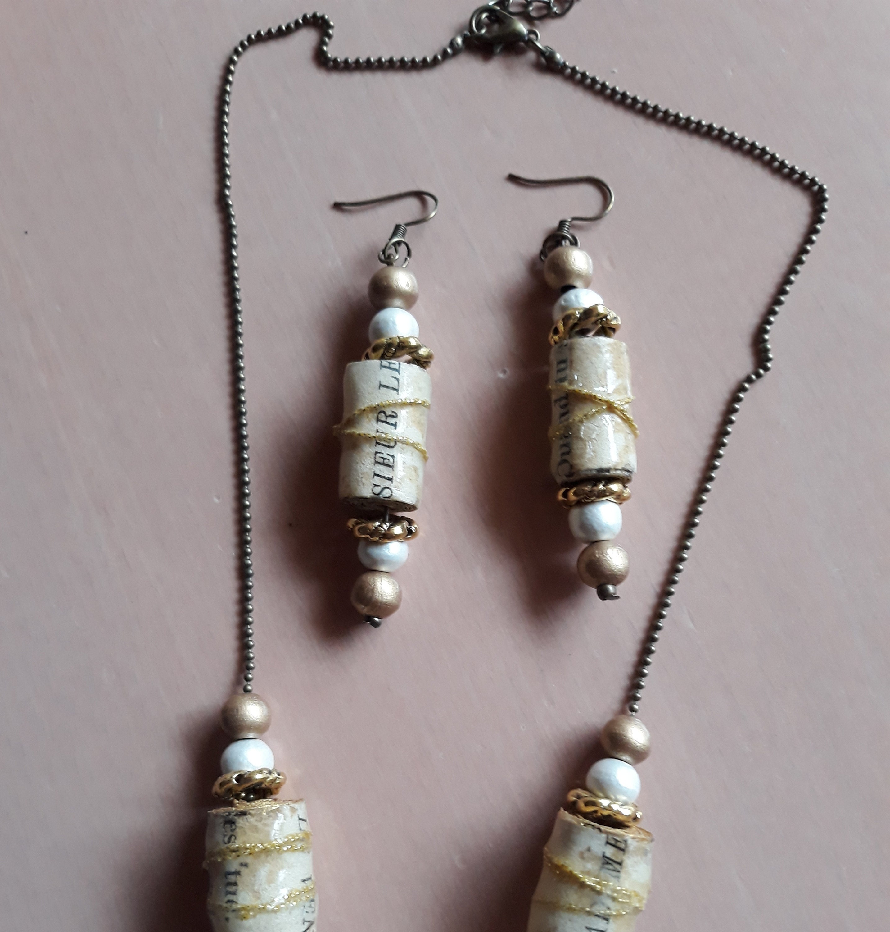 Collar Paper-writing Beads Rolled Embossed. Old Book Paper. - Etsy Canada