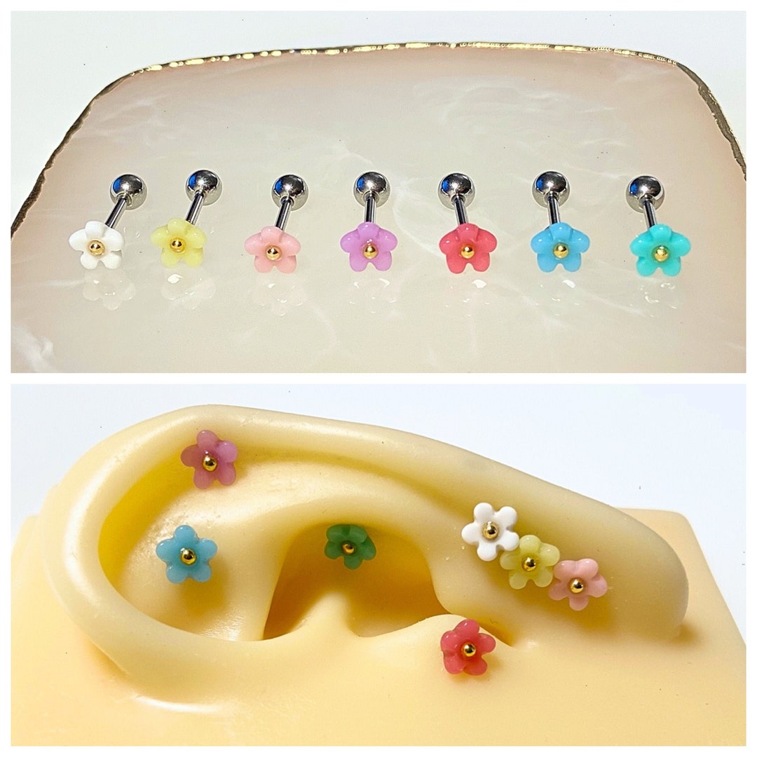 Small Color Daisy Flower Ear Cartilage, Helix, Conch, Tragus, Earlobe ...