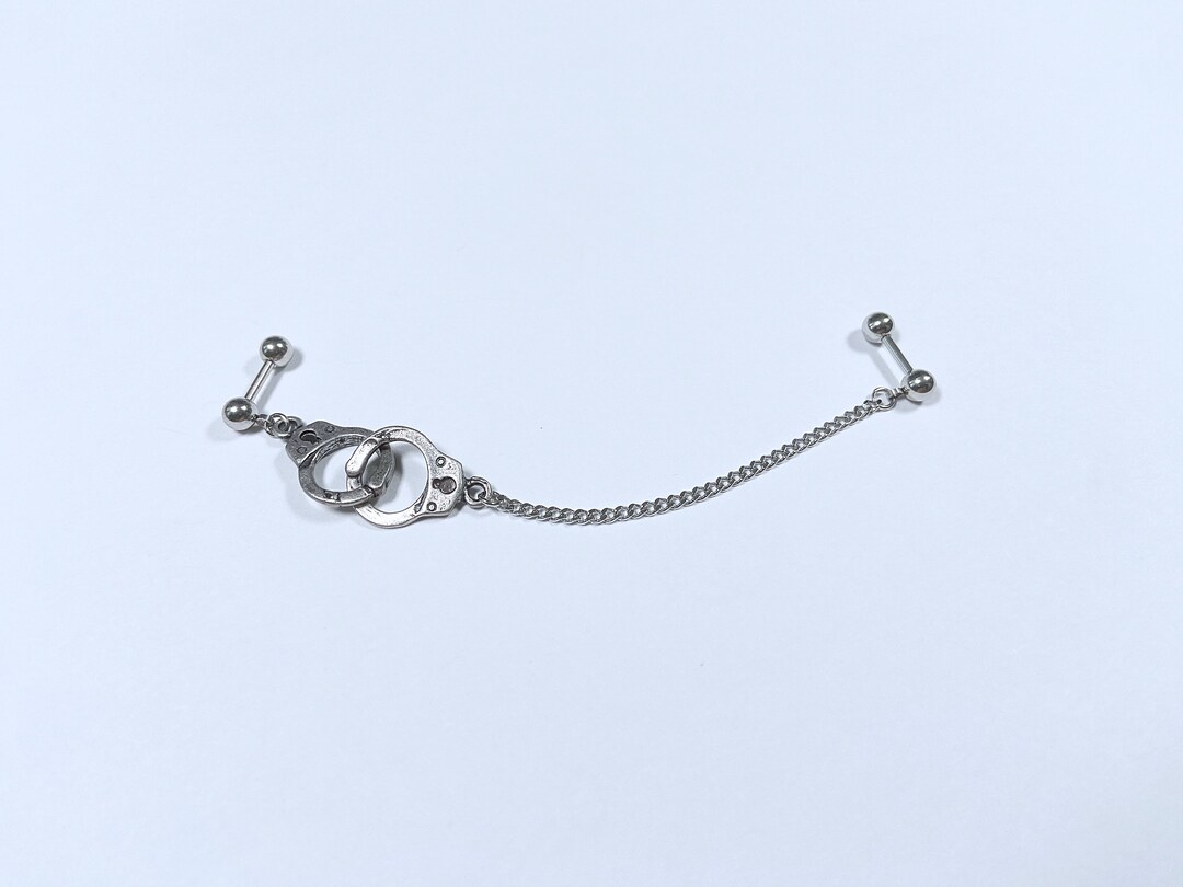 16g Two Barbell Pins Handcuff Chain Ear Cartilage, Helix, Earlobe Screw ...