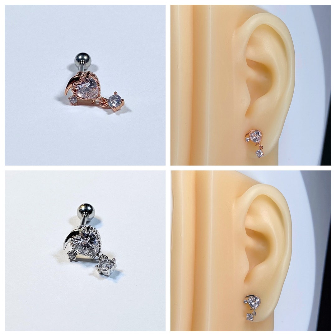 16g Silver and Rose Gold Color Moon Heart Shaped Ear Cartilage Screw ...