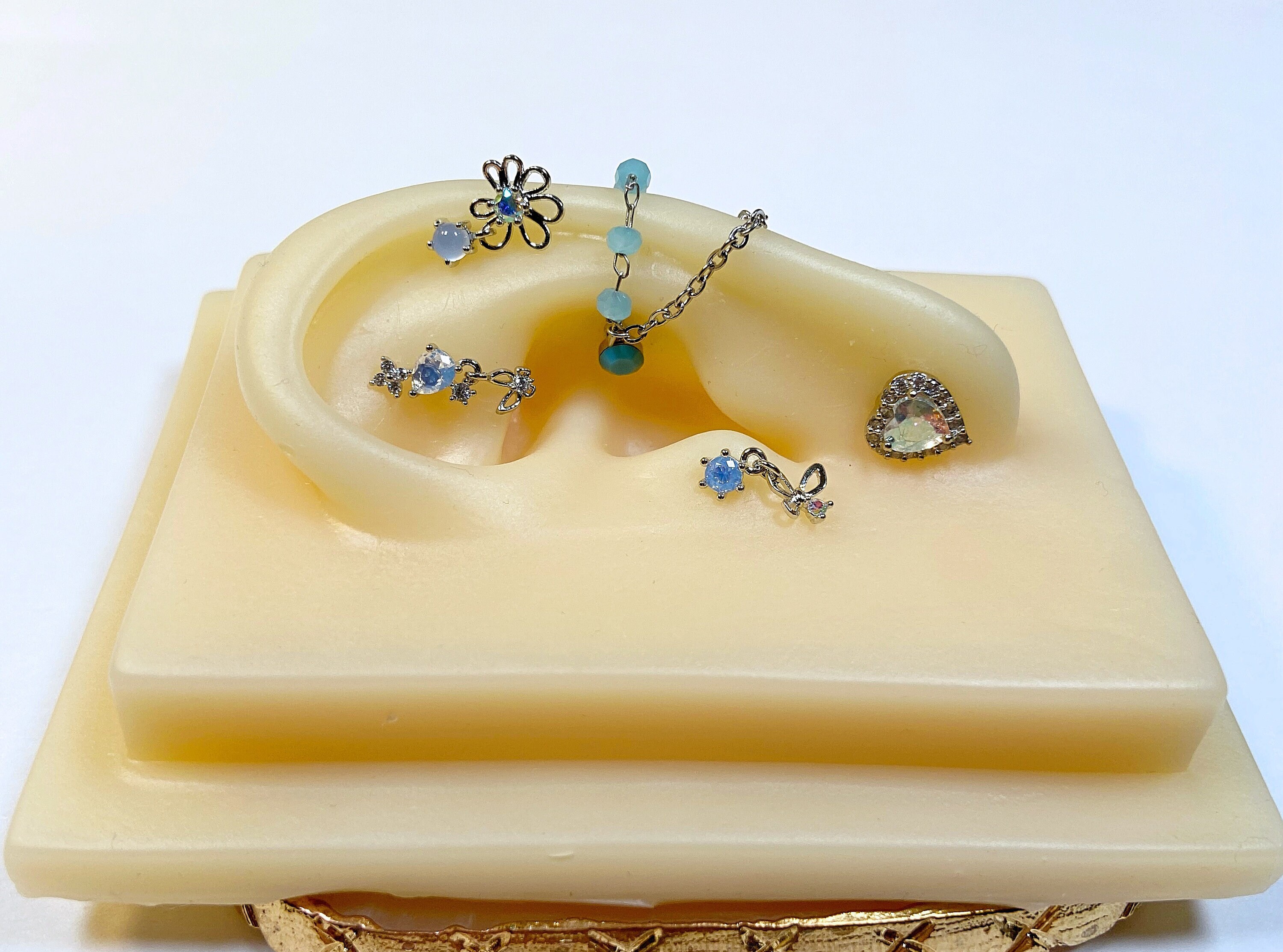 16g Pastel Sky Blue Cubic Zirconia Dangle AB CZ Flower Silver and Gold ...