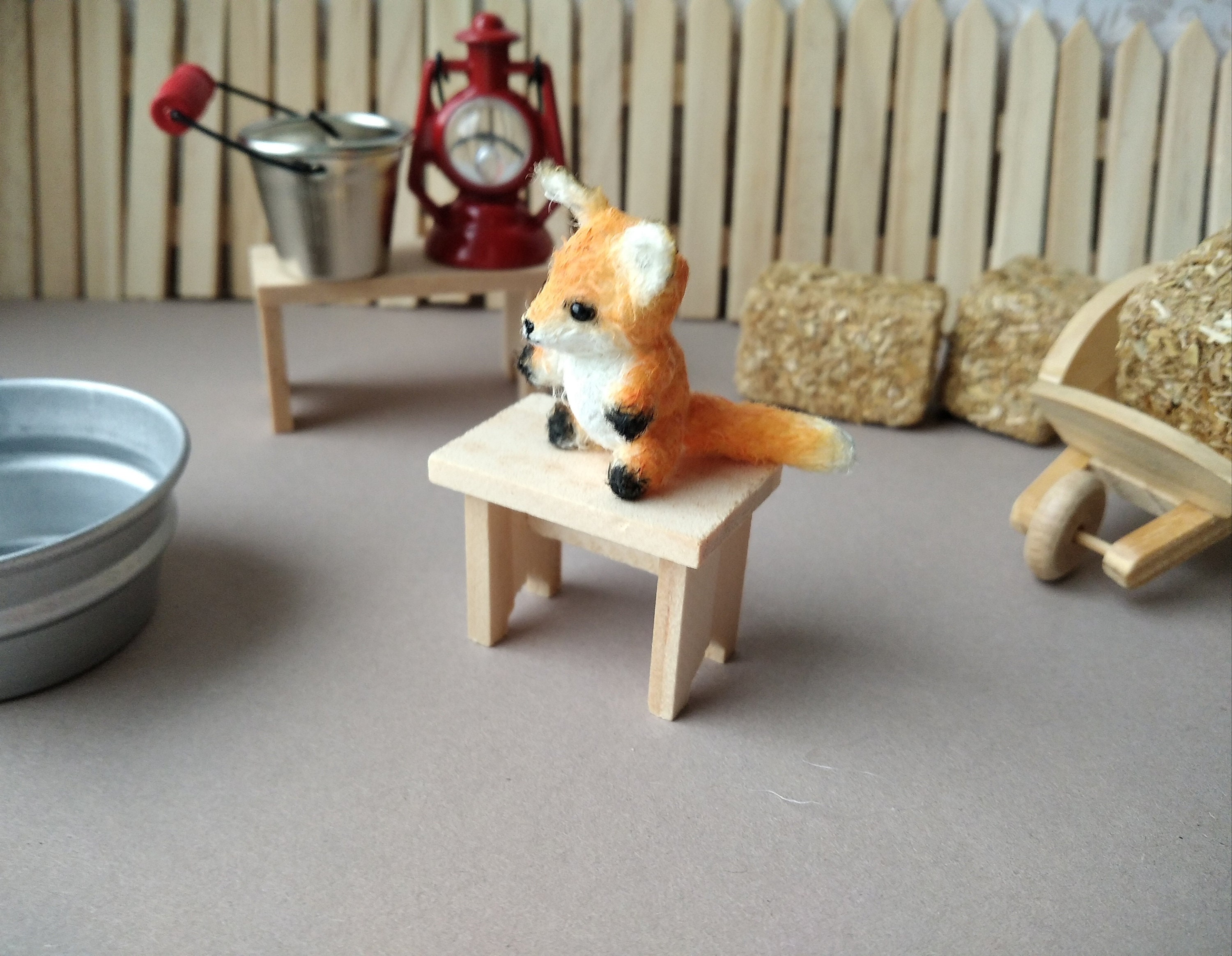 Miniature crochet tiny fox collection interior soft toy dollhouse pet ...
