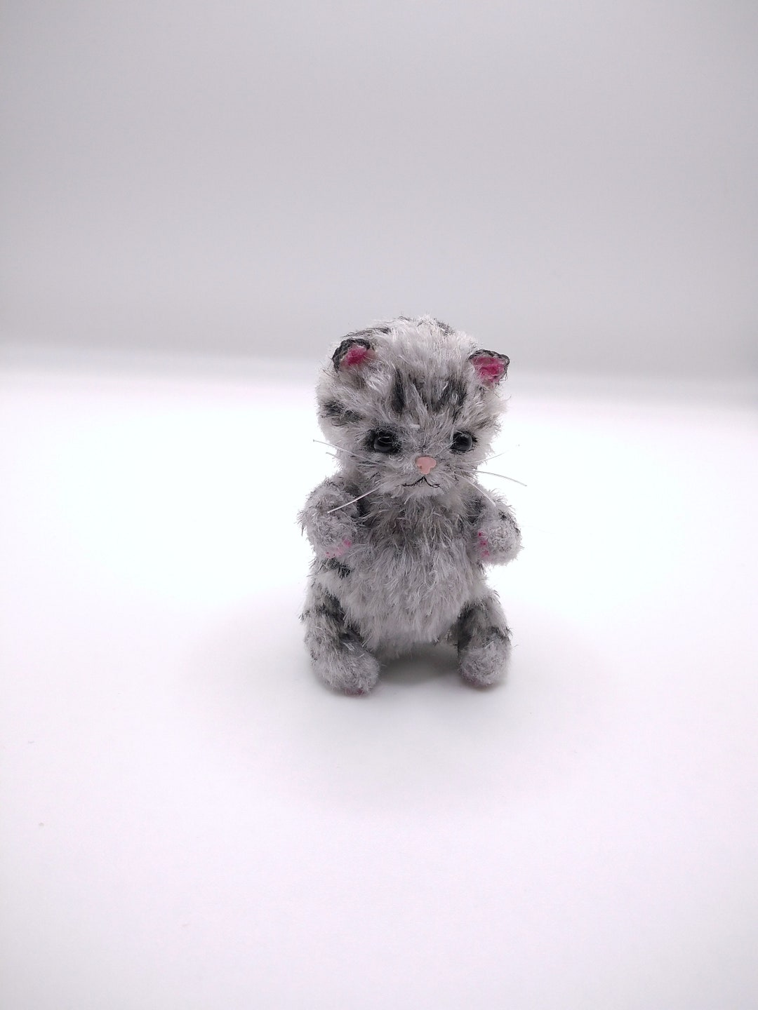 Miniature Tabby Cat Mini Gray Cat Dollhouse Pet Tiny Soft Kitten Teddy ...
