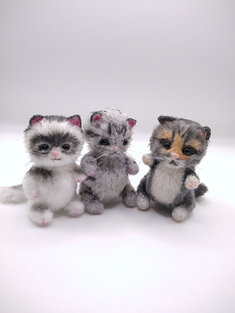 Miniature Tabby Cat Mini Gray Cat Dollhouse Pet Tiny Soft Kitten Teddy ...