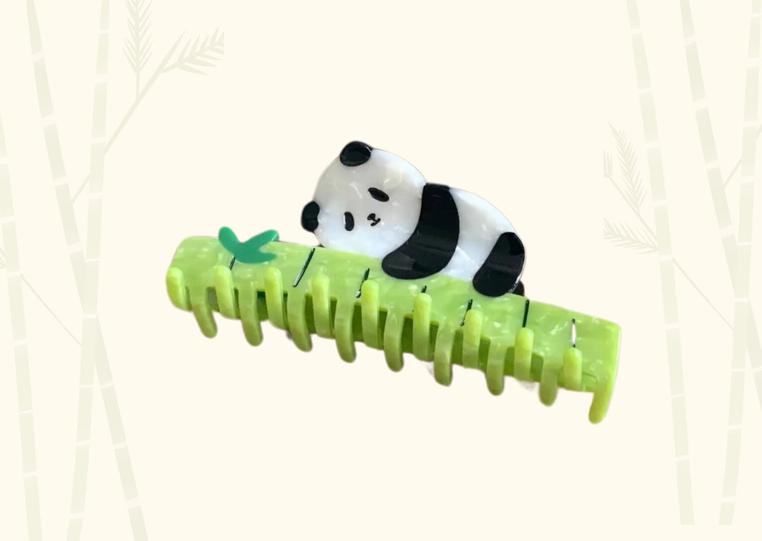 Panda Jumbo Claw Clip Panda on Bamboo Claw Clip Panda Lover Hair Claw ...