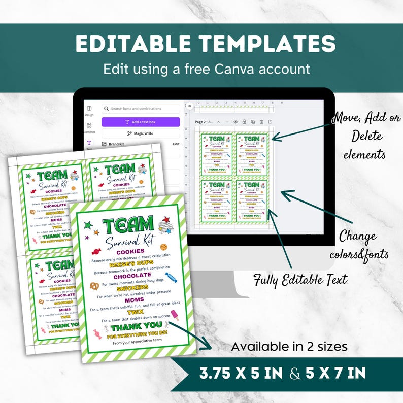 Team Survival Kit Tags Editable Staff Welcome Employee Appreciation Day ...