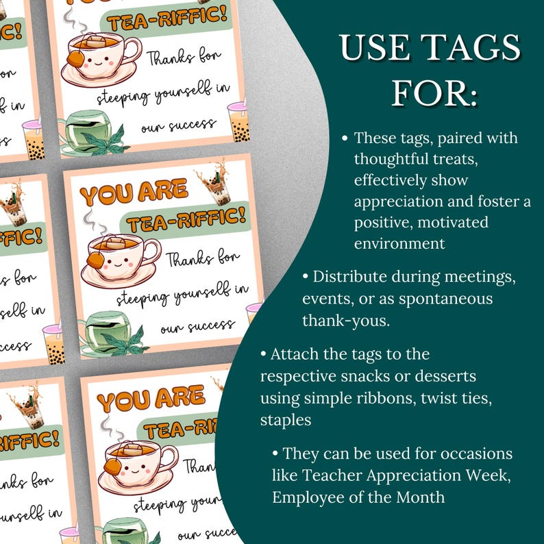 Tea Gift Tag You Are Tea-riffic Teacher Appreciation Gift Tag Iced Tea ...