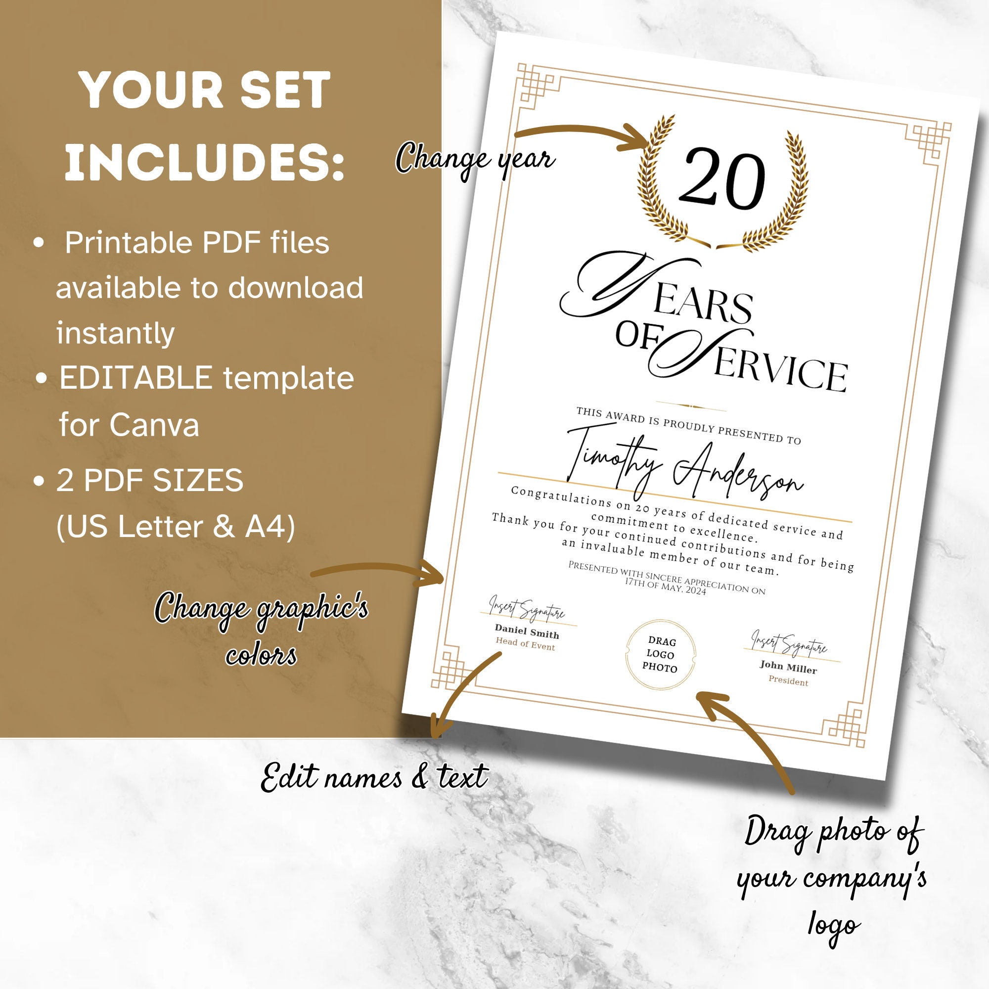 Years of Service Award Certificate Template: Corporate Employee ...