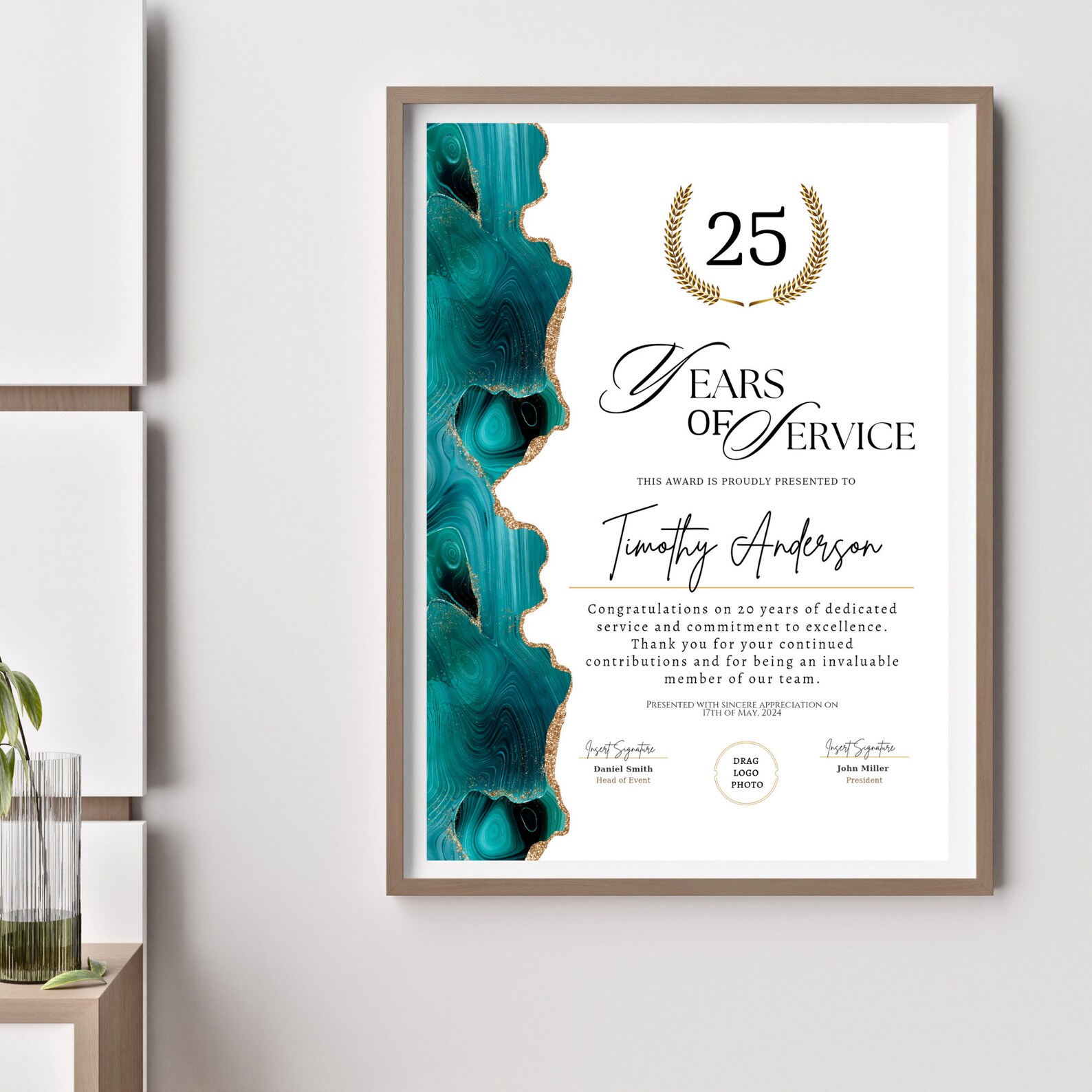 Editable Years of Service Award Certificate Template (digital Download ...