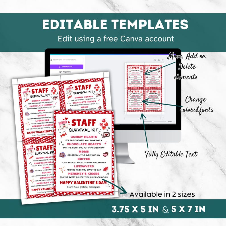 Editable Valentine Staff Survival Kit Tag Printable Funny Workplace ...