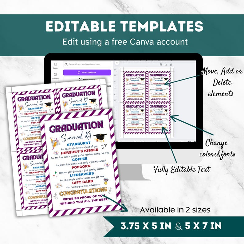 Graduation Survival Kit Printable Tag Graduation Gift Box Card College ...