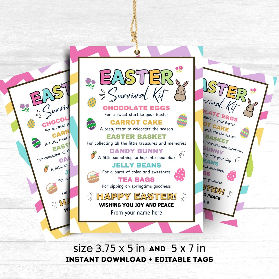 Easter Survival Kit Gift Tag Easter Bunny Bait Printable Easter ...