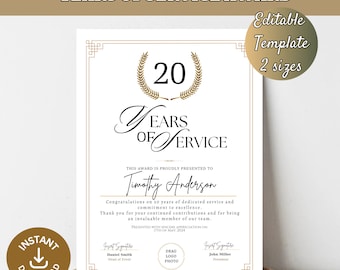 Years of Service Award Certificate Template Corporate Gift Awards ...