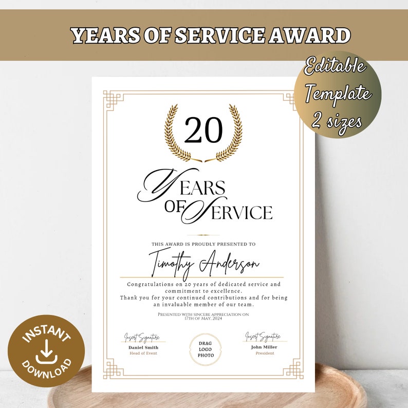 Years of Service Award Certificate Template: Corporate Employee ...