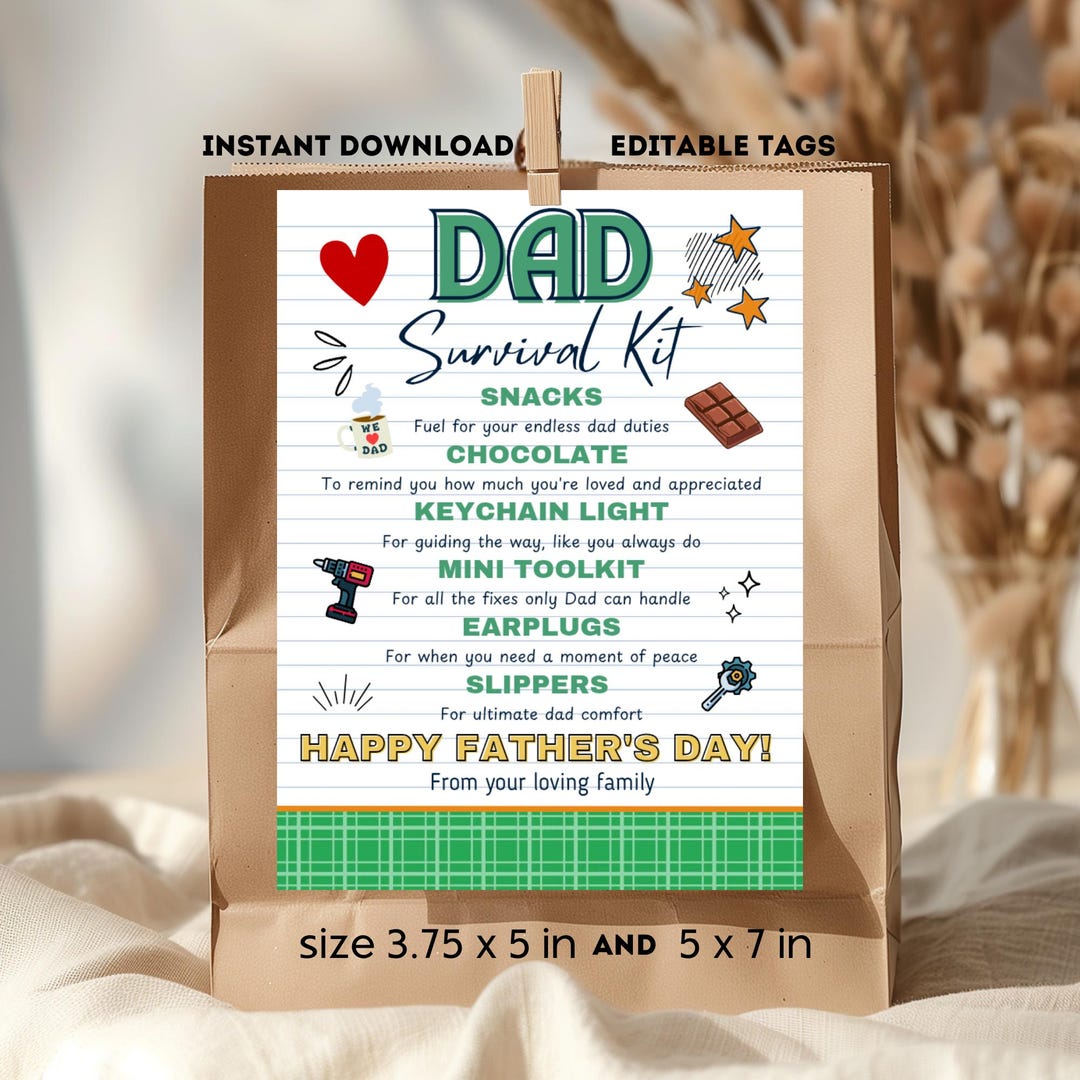 Dad Survival Kit Tag Printable Fathers Day Gift All About My Dad Fun ...